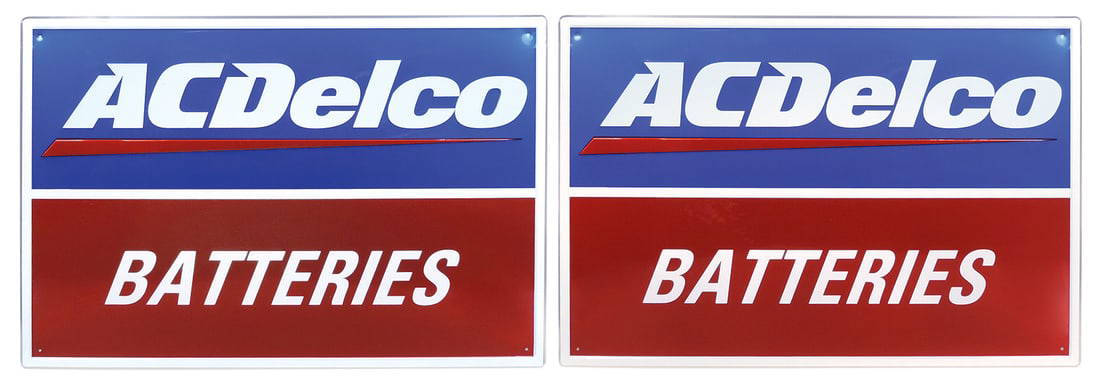 Automobilia Signs (2), Ac Delco Batteries, Self-framed Embossed ...