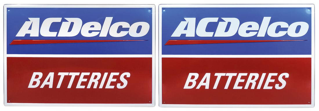 Automobilia Signs (2), Ac Delco Batteries, Self-framed Embossed ...