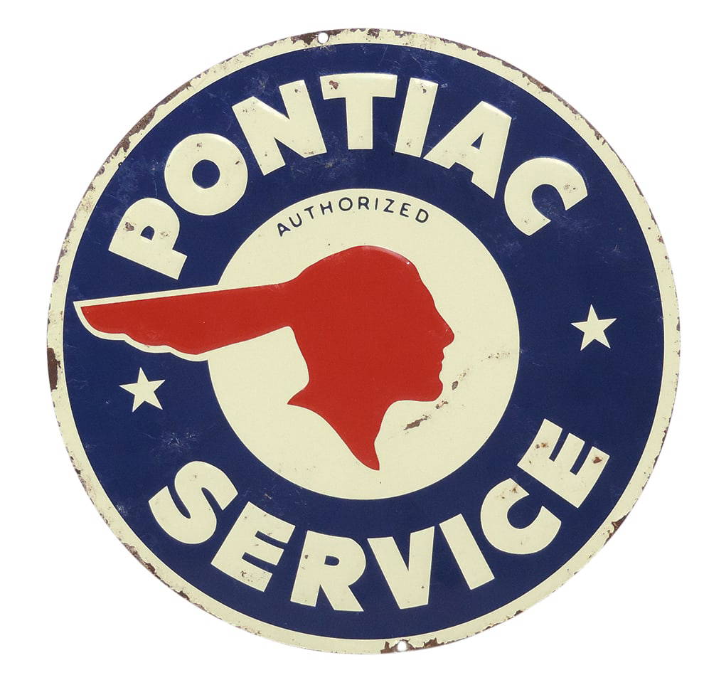 Automobilia Sign, Pontiac Service, Embossed Tin, C.1940s, Vg Cond W ...