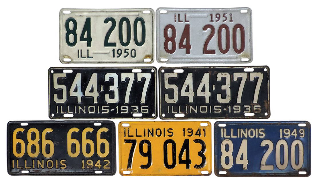 Automobilia License Plates (7), Pressed Steel & Aluminum, All Illinois ...
