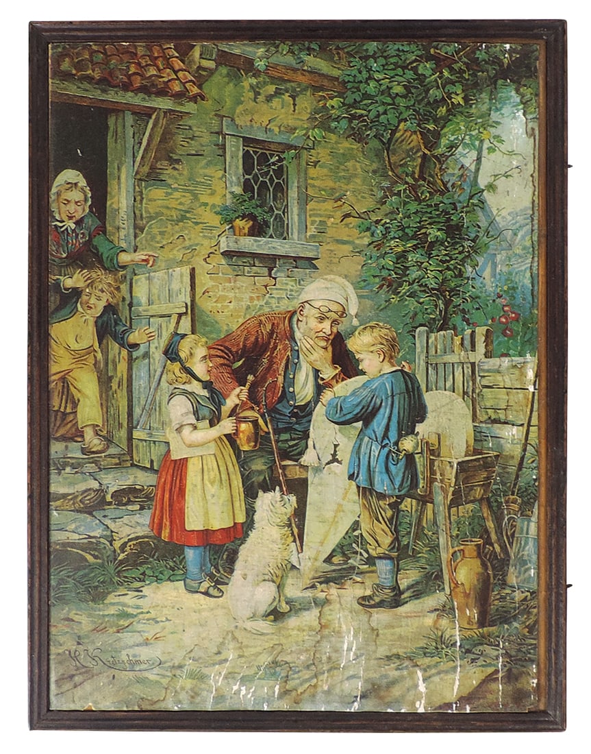 Child's German Puzzle Block, Kretzschmer Sq Wood Blocks Featuring Six ...