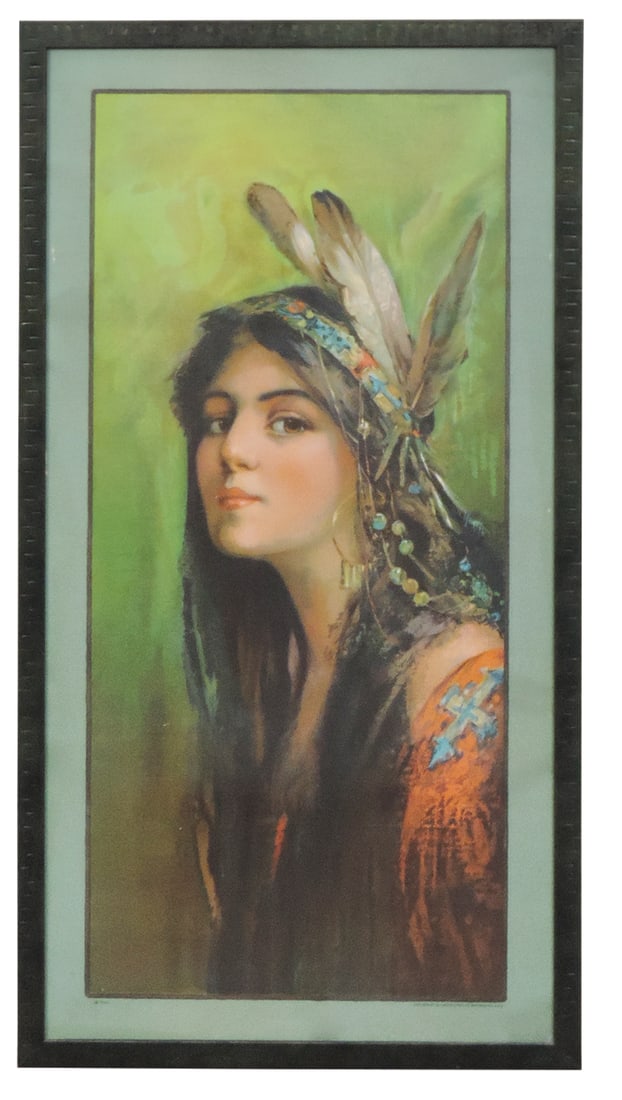 Native American Print, Portrait Of Indian Princess, Litho On Paper, By ...