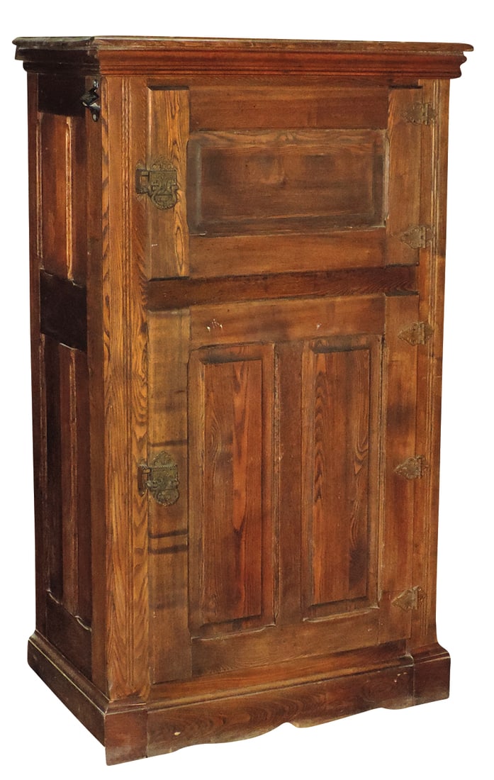 Furniture, Victorian Ice Box, Large 2-door Paneled Oak W/ornate Locking ...