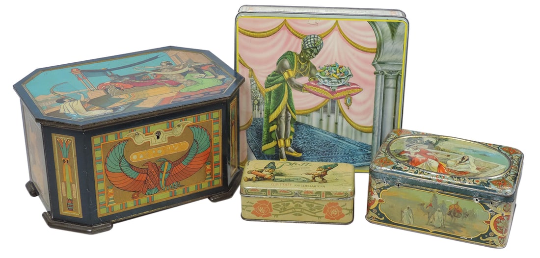 Decorative Art Containers (4), Litho On Tin W/fantasy Themes, Incl ...