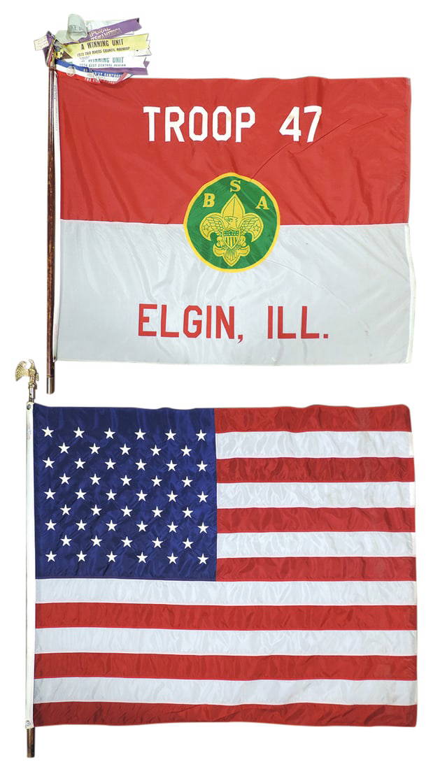 Boy Scout Troop Flags (2), American Flag, Mfgd By Nyl-glo On Pole ...
