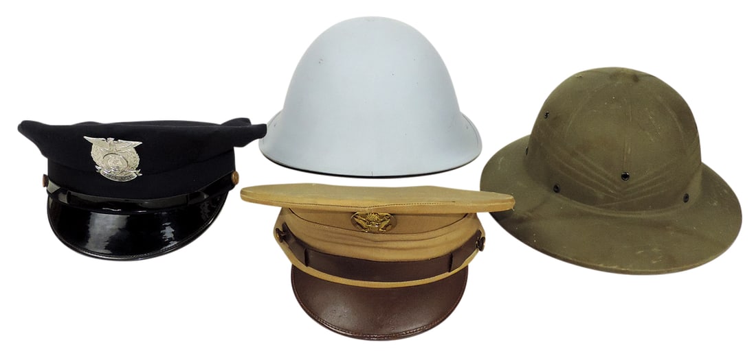 Militaria Caps & Helmets (4), Ww2 Army Cap, Policeman's Cap W/badge ...