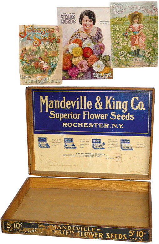 391: Seed display box, Mandeville & King Co., Good cond