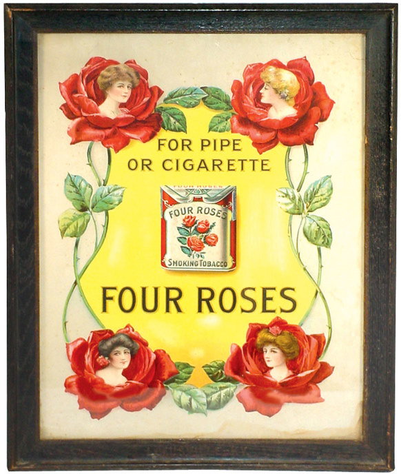 1146: Four Roses Smoking Tobacco die cut cardboard sign