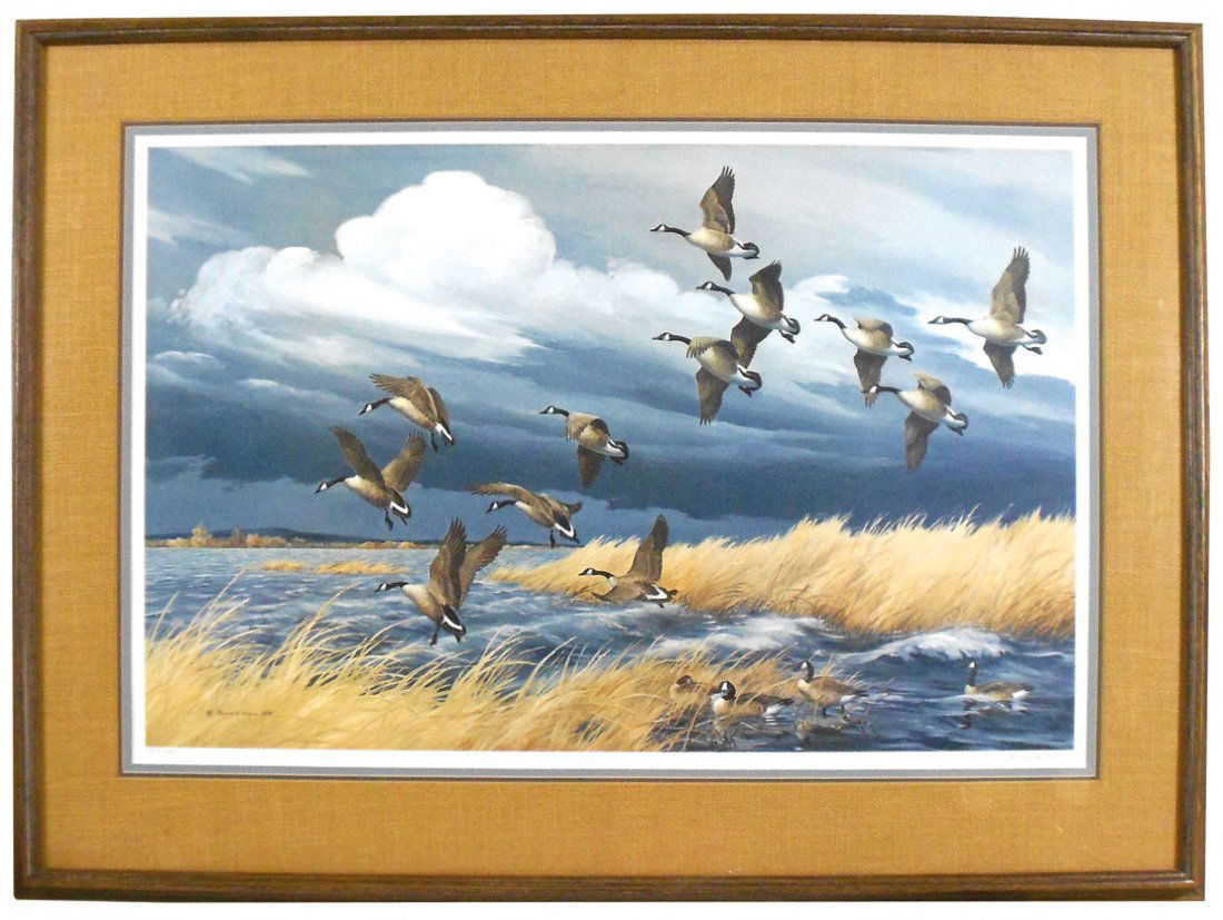 0987: Fine art, Maynard Reece, "Dark Sky-Canada Geese",