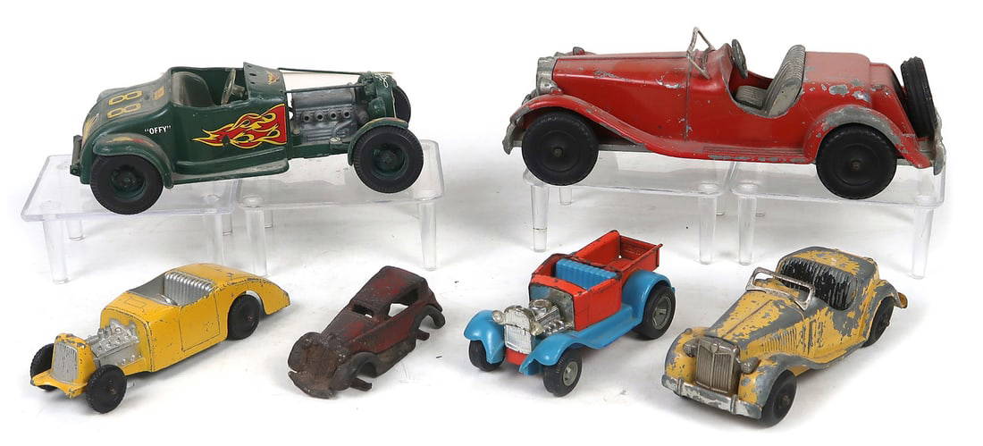 Vintage Toy Roadsters & Hot Rods (6), Die Cast Metal, Well Played With Cond