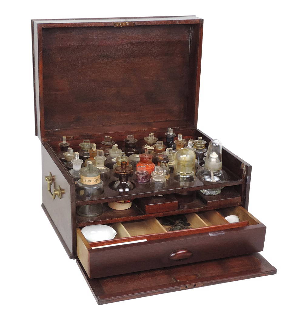 Apothecary Traveling Medicine Chest, 19th C., Mahogany Fitted W/27 ...