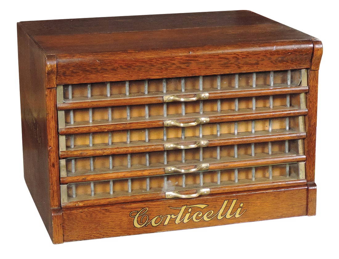Spool Cabinet, Corticelli Silk, Oak W/5 Glass Front Drawers W/orig ...