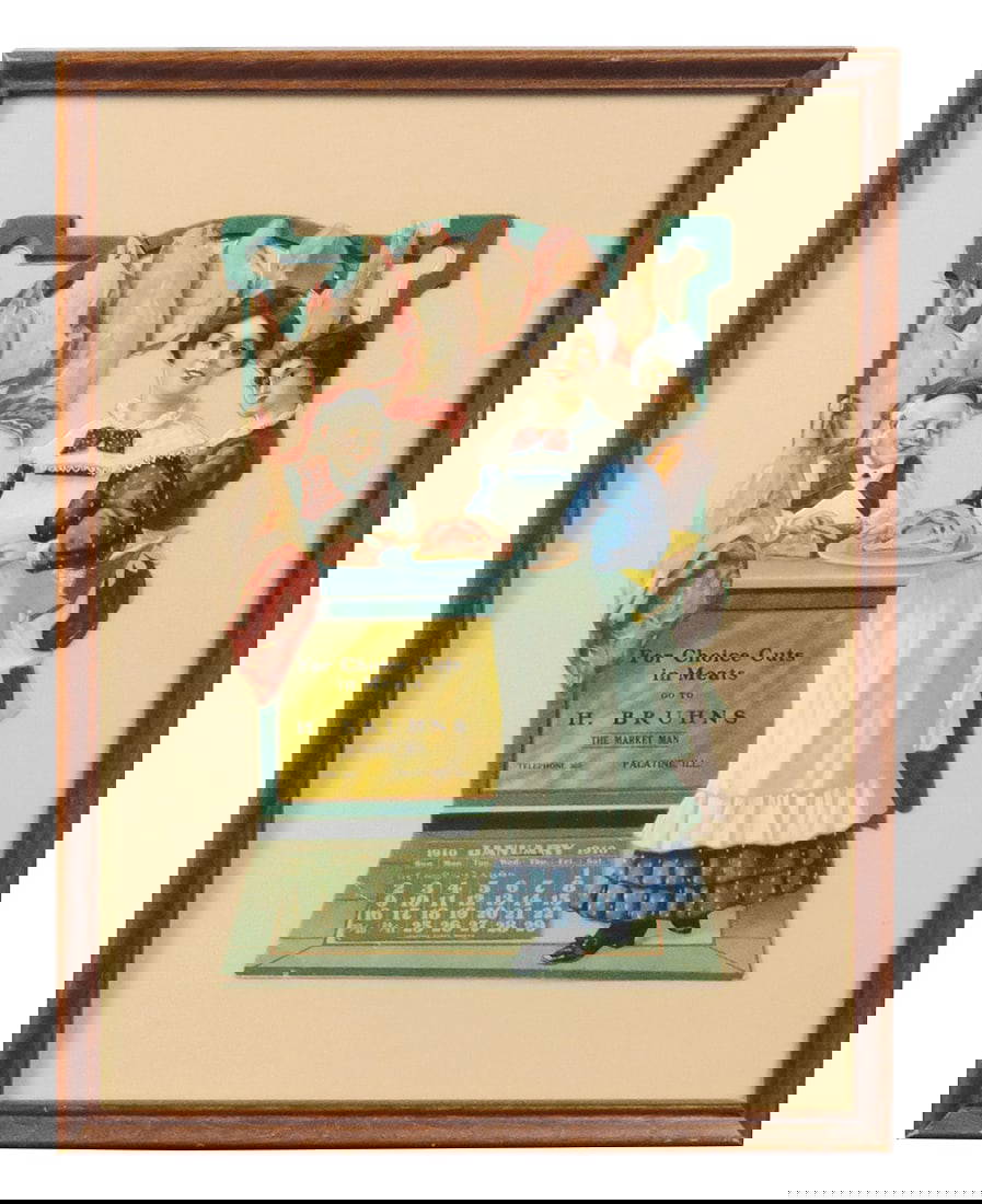 Meat Market Calendar, 1910 Litho On Cdbd Diecut Of Young Woman At The ...