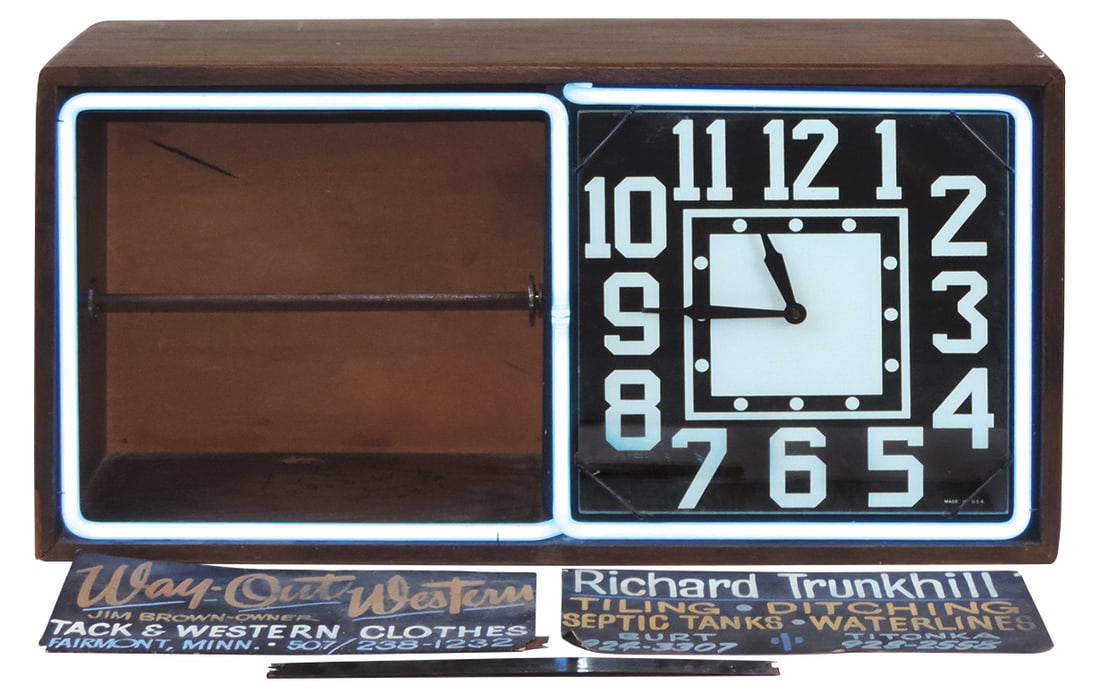 Automobilia Action Ad Neon Clock, Art Deco Blue Neon W/clock ...