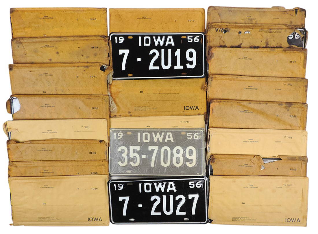 License Plates (19), All Iowa 1956, Most Singles, Some Sets, Embossed ...