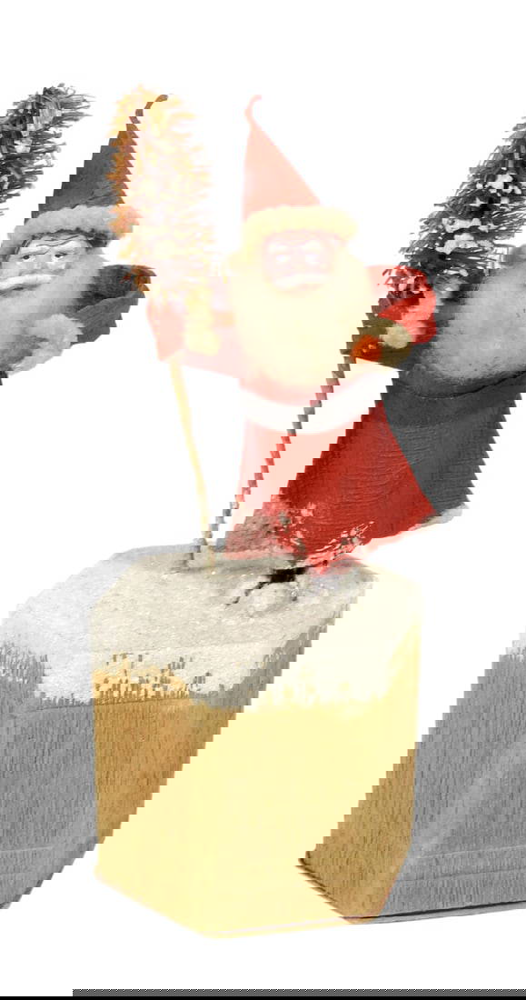 Christmas Belsnickel Santa Figure, Paper Mache W/bottle Brush Staff, C ...