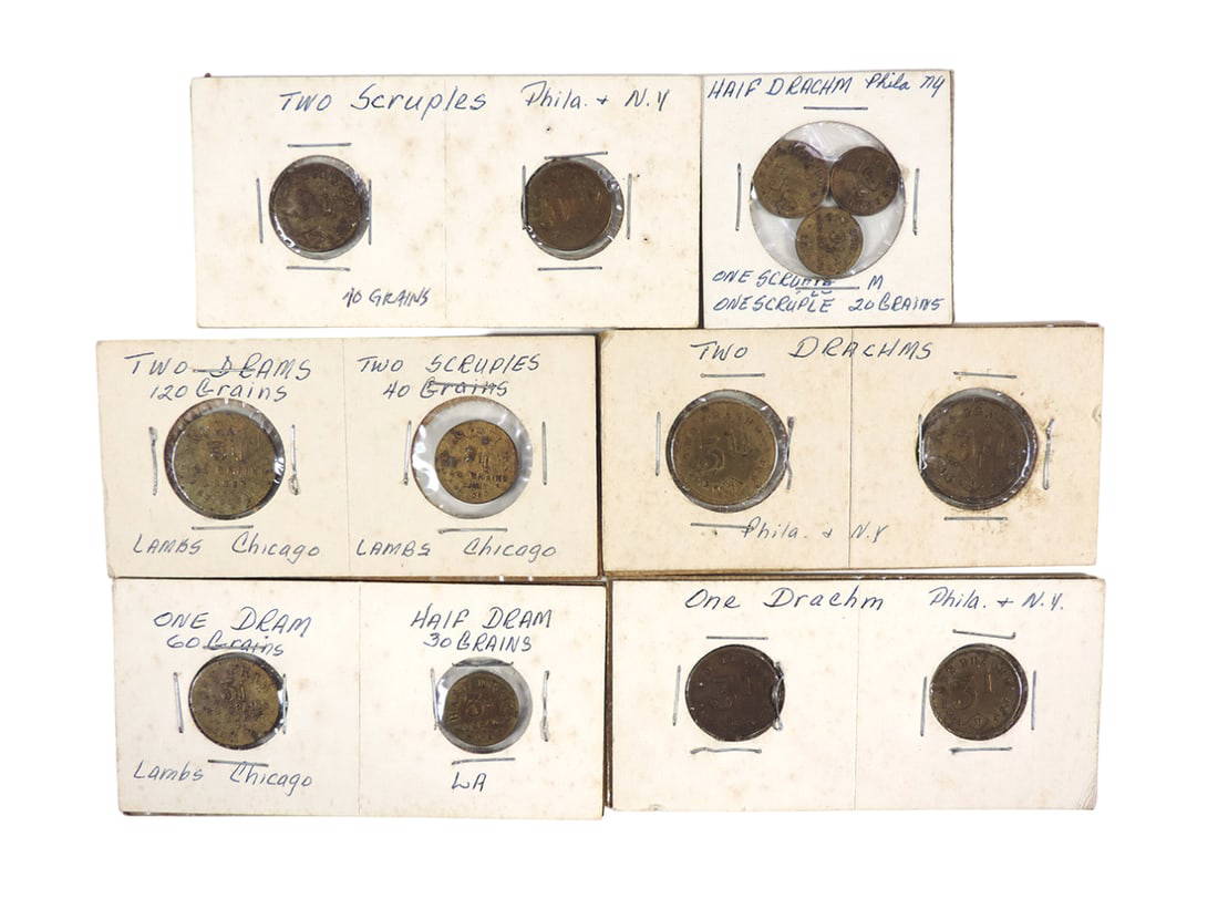 Tokens (13), Pharmacist Scale Weight Tokens, Measures In Drachms ...