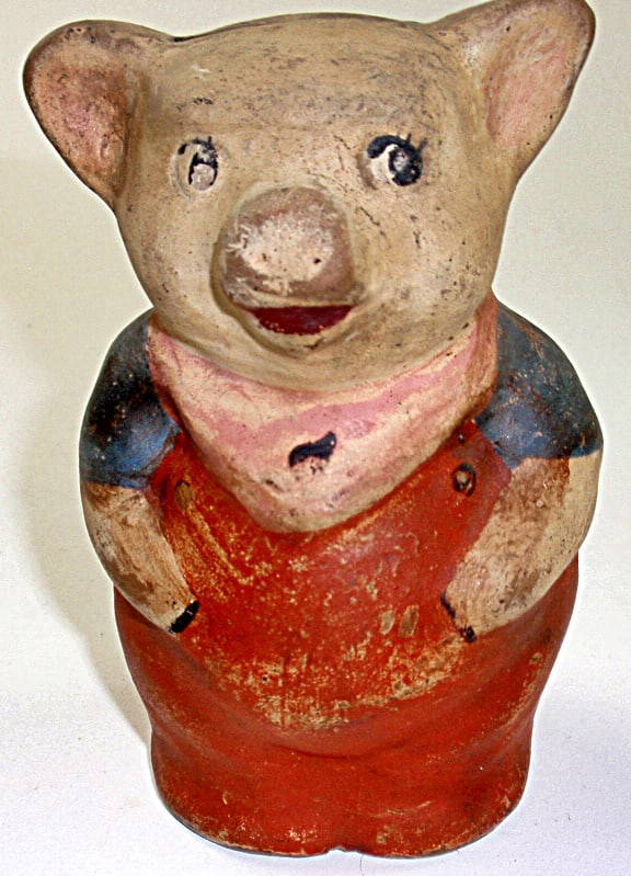 A Cast Redware Pig Bank, Early 20th C W/orig Finish In Exc Cond, Noting ...