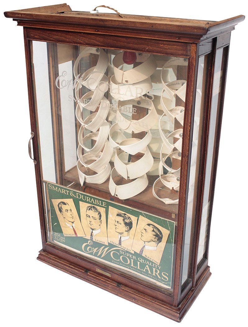 Country store collar display cabinet, E & W Collars, - Nov 02, 2013 | Rich Penn Auctions in IA