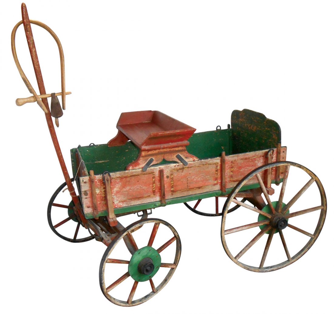 Children's goat cart & goat yoke w/bell, old red