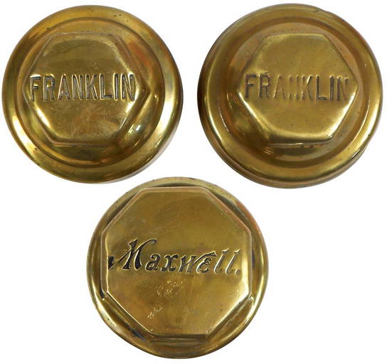 Automobile Hubcaps (3), Maxwell & 2 Franklin, Brass,