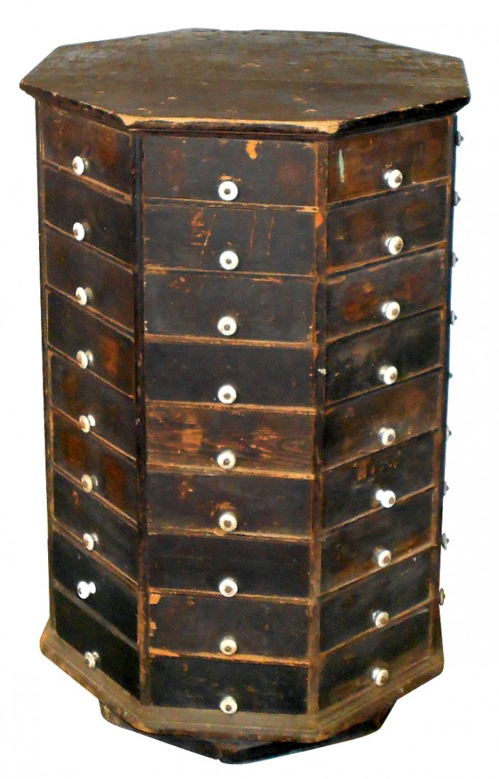 Country store nut & bolt cabinet, octagon shape on