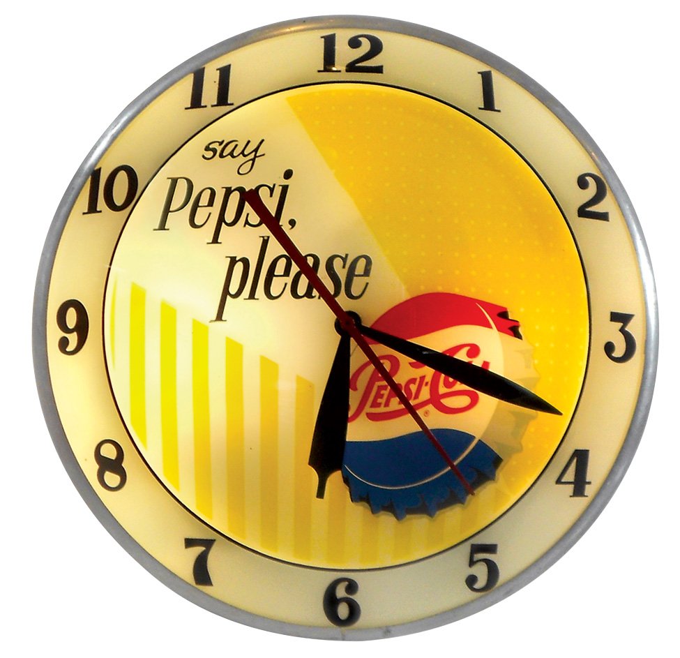 Pepsi-Cola double-bubble clock, mfgd by Advertising