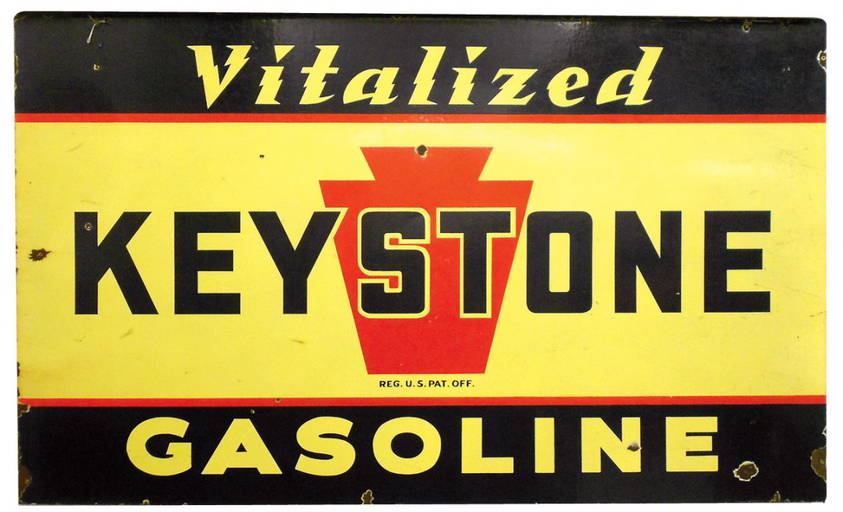 Petroliana Sign, Keystone Gasoline Vitalized, 3 Color