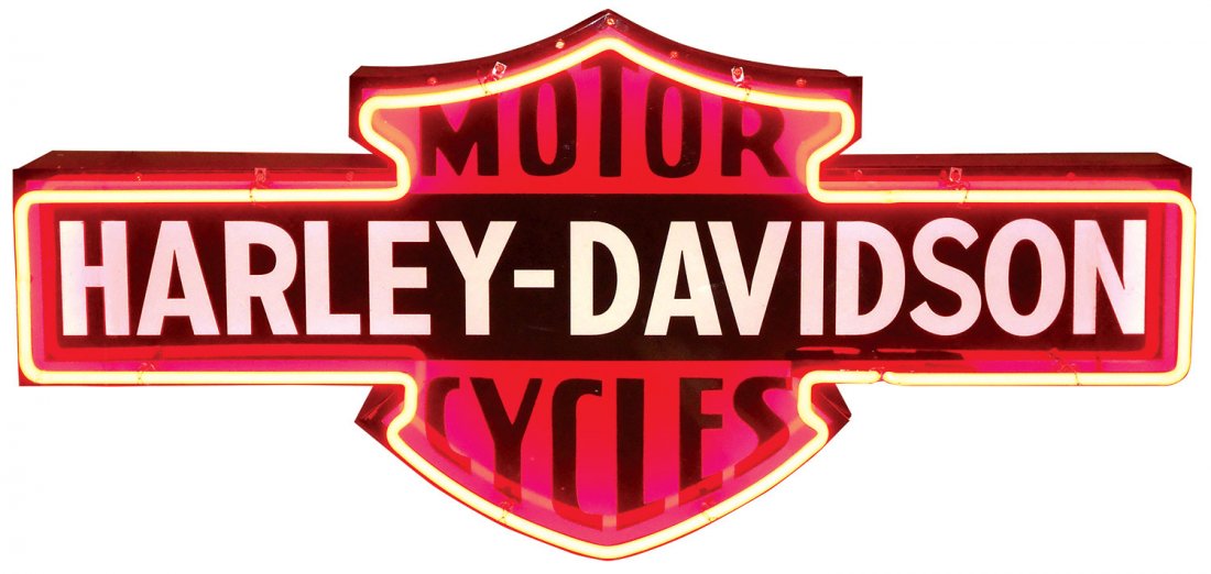Motorcycle sign, Harley-Davidson Motor Cycles, red neon