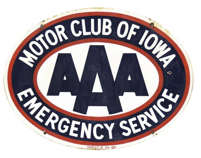 Automobilia, Sign, Aaa Motor Club Of Iowa Emergency