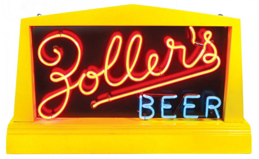 Breweriana, Sign, Zoller's Beer, 2 Color Neon In Metal