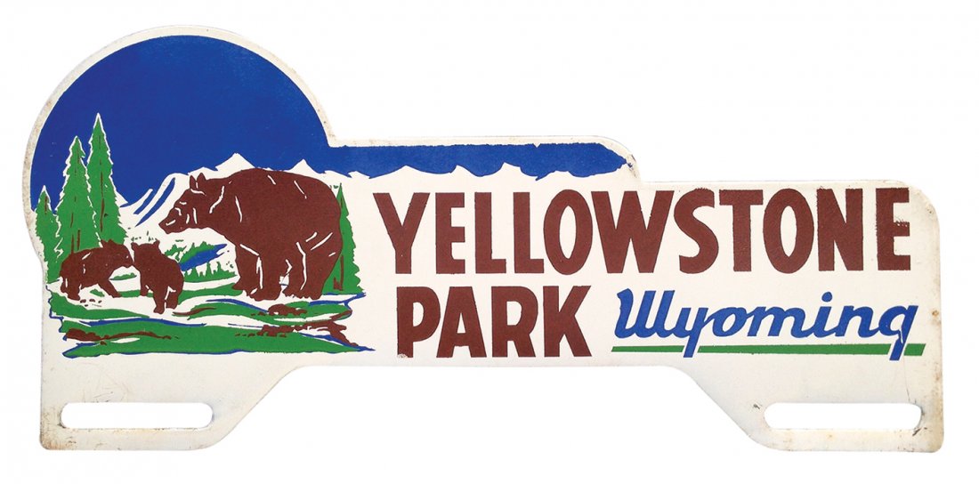 Automobile license plate topper, orig Yellowstone Park