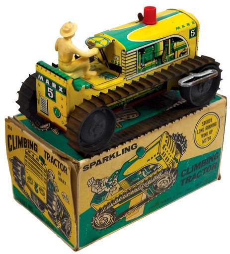 Toy Tractor, Marx Sparkling Climbing Tractor W/driver,