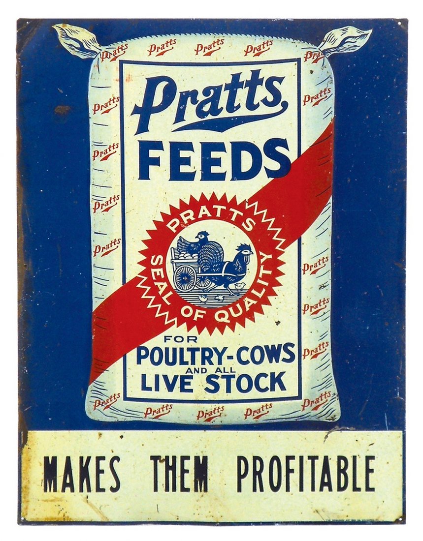 Feed sign, Pratts Feed for Poultry & Cows, made by The