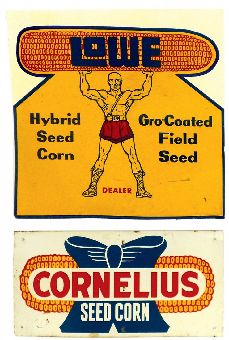 Seed Signs (2), Lowe Hybrid Seed Corn, Vg Cond W/light
