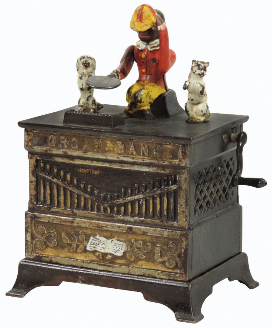 Mechanical bank, Organ-Cat and Dog, mfgd by Kyser