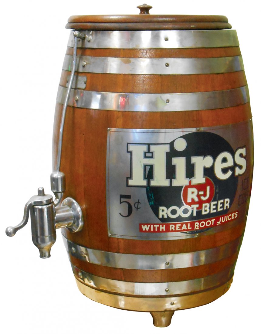 Soda fountain dispenser, Hires Root Beer barrel w/orig