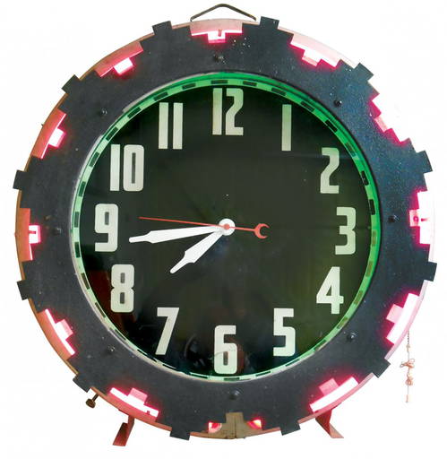 Neon Clock, Cleveland Aztec W/pink Neon, All Orig, Exc