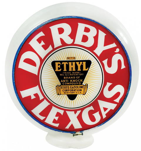 Gasoline Globe, Derby's Flexgas With Ethyl, Milk Glass