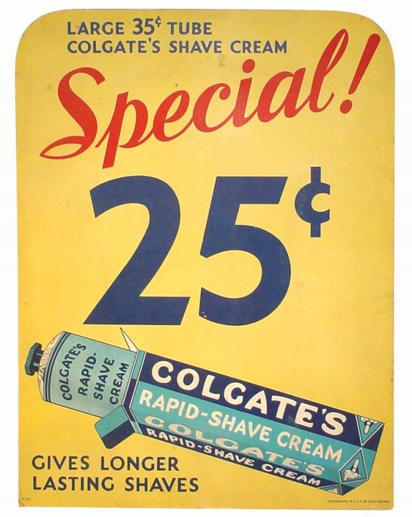 003: Colgate's Rapid-Shave Cream cardboard easel back s