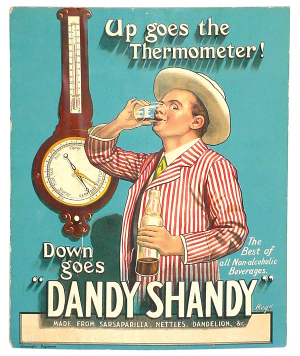 025: Dandy Shandy counter display sign w/easel back, pa