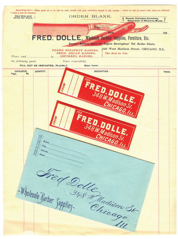 880: Barber shop advertising paper; Fred Dolle, Chicago