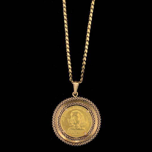 A 14k Gold, Anne Frank Coin Pendant