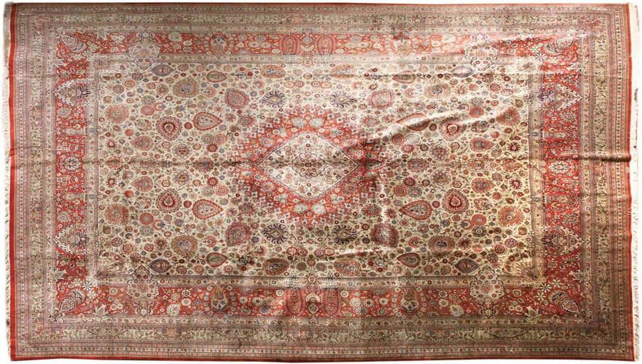 Extra Fine Large And Impressive Persian Qom Carpet