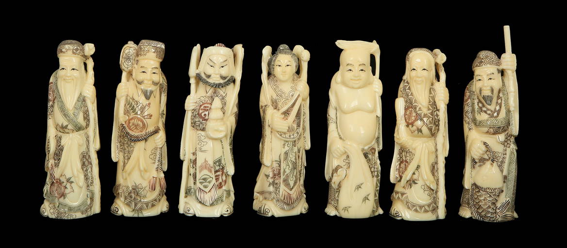 Seven Bone Figures From Chinese Imperial Court