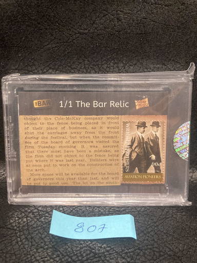 Wright Brothers 2019 The Bar Pieces Of The Past Notables Stamp Relic 1/ ...