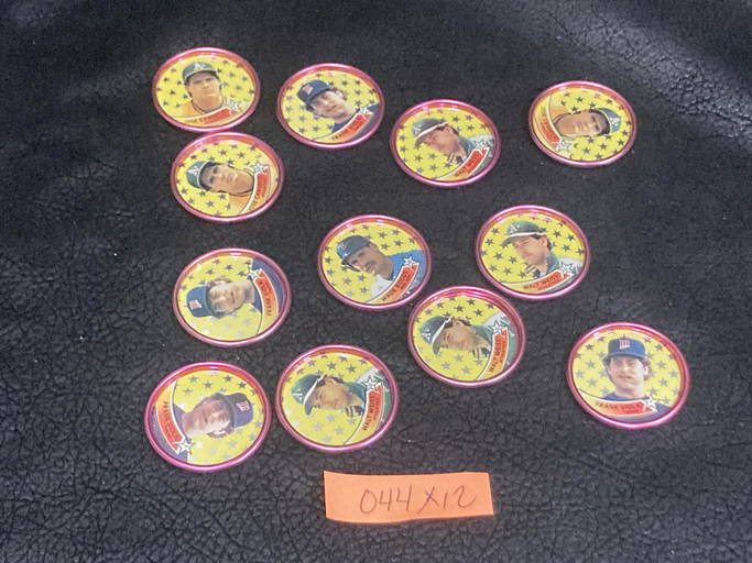 x 12 Topps 1990 Baseball Player Caps Metal Rounds Milk Bottle Coin Pog ...