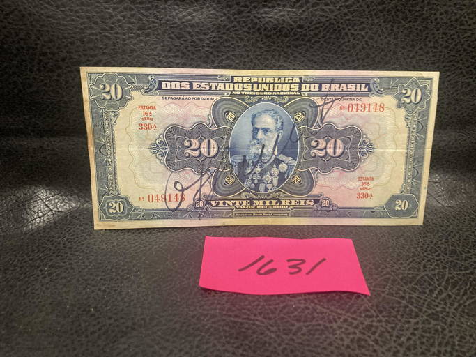 Brazil 20 Mil Reis Currency Note Signed Paper Money Vinte Mil Reis ...