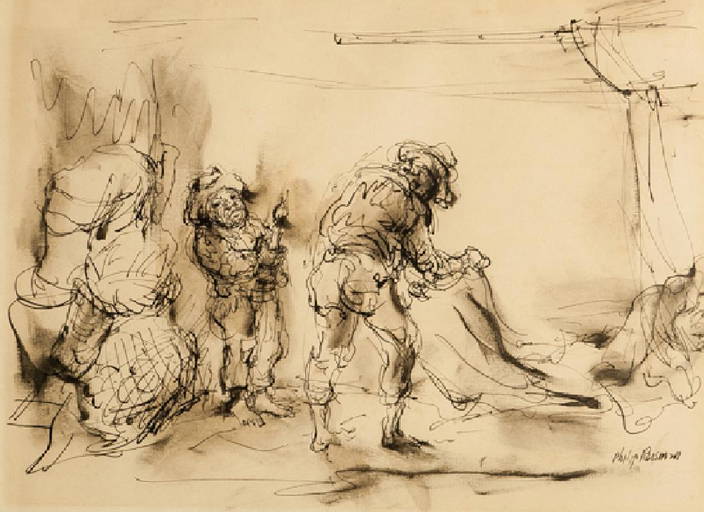 Philip Reisman, Two Men In Interior With Candlestick,