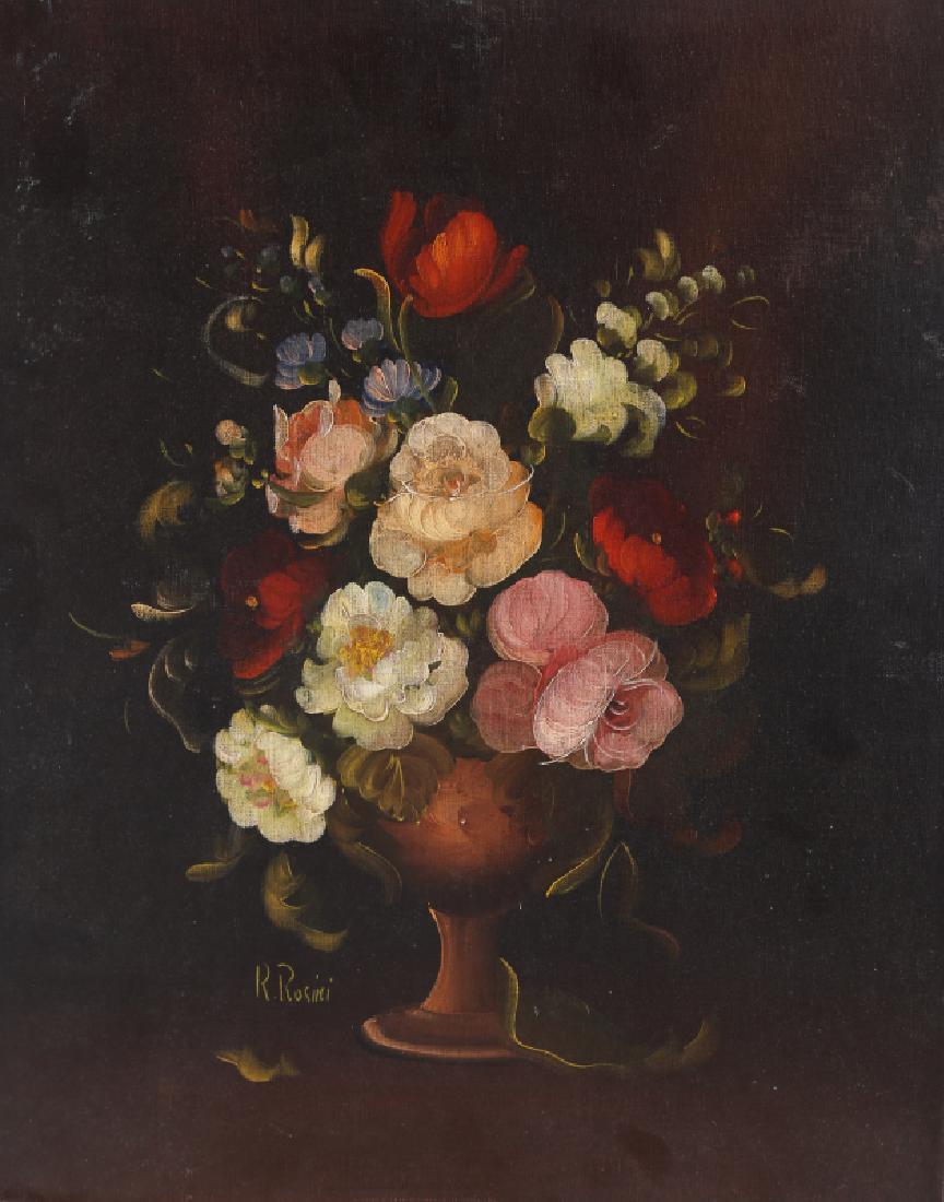 R. Rosini, Floral, Oil Painting on Wood